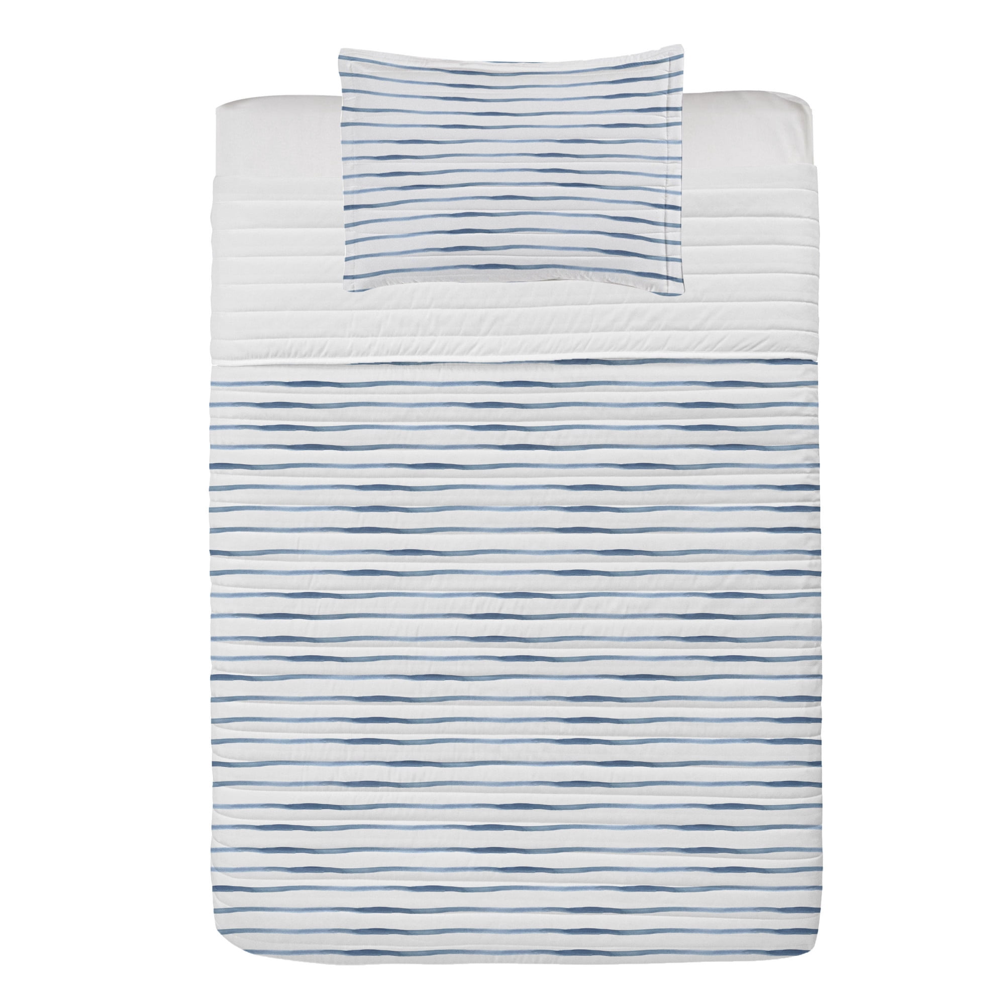 Harbour Stripe Microfiber Bedspread Set, Abstract Brushstroke Nautical ...