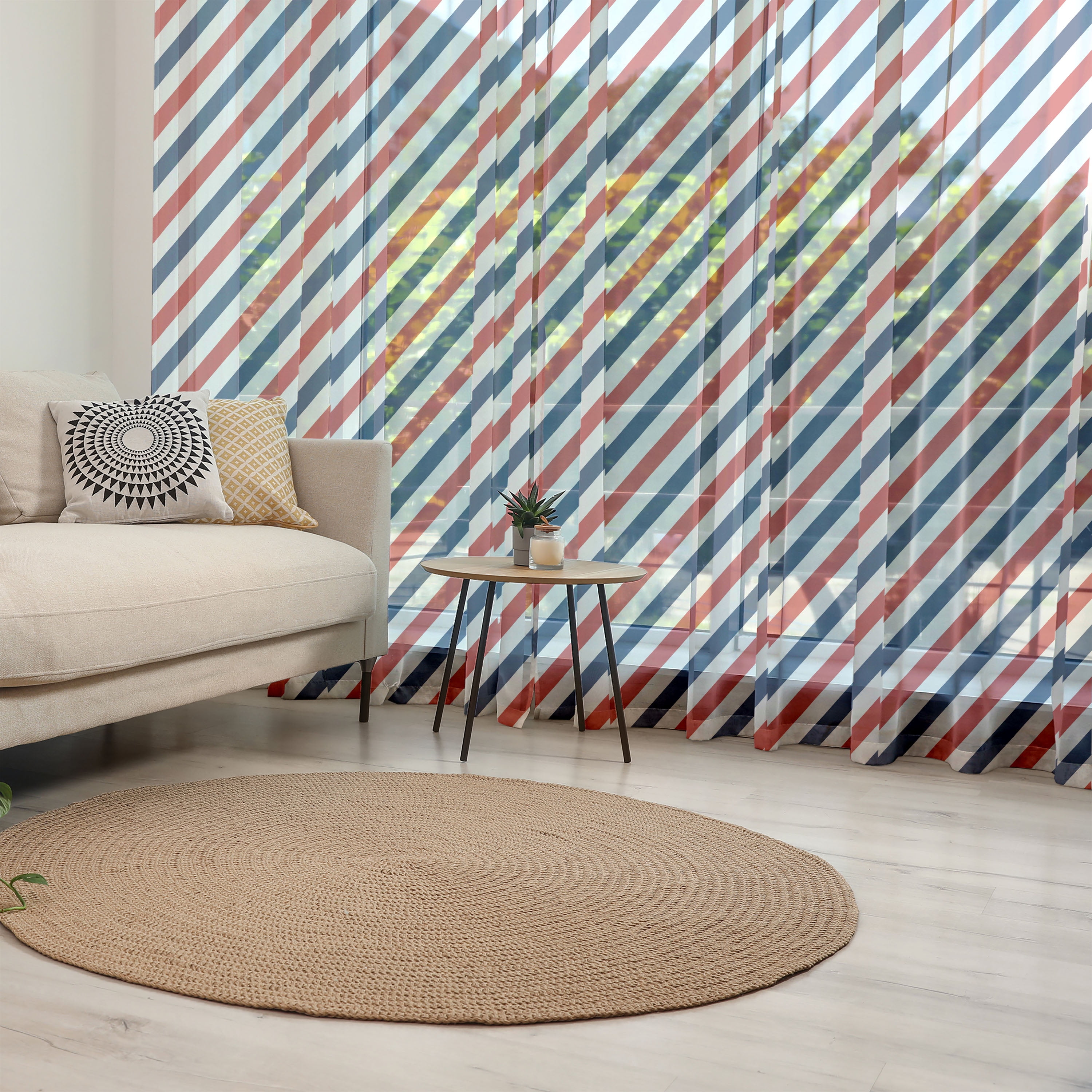 Harbour Stripe Tulle Curtains with Rod Pocket, Vintage Barber Pole ...