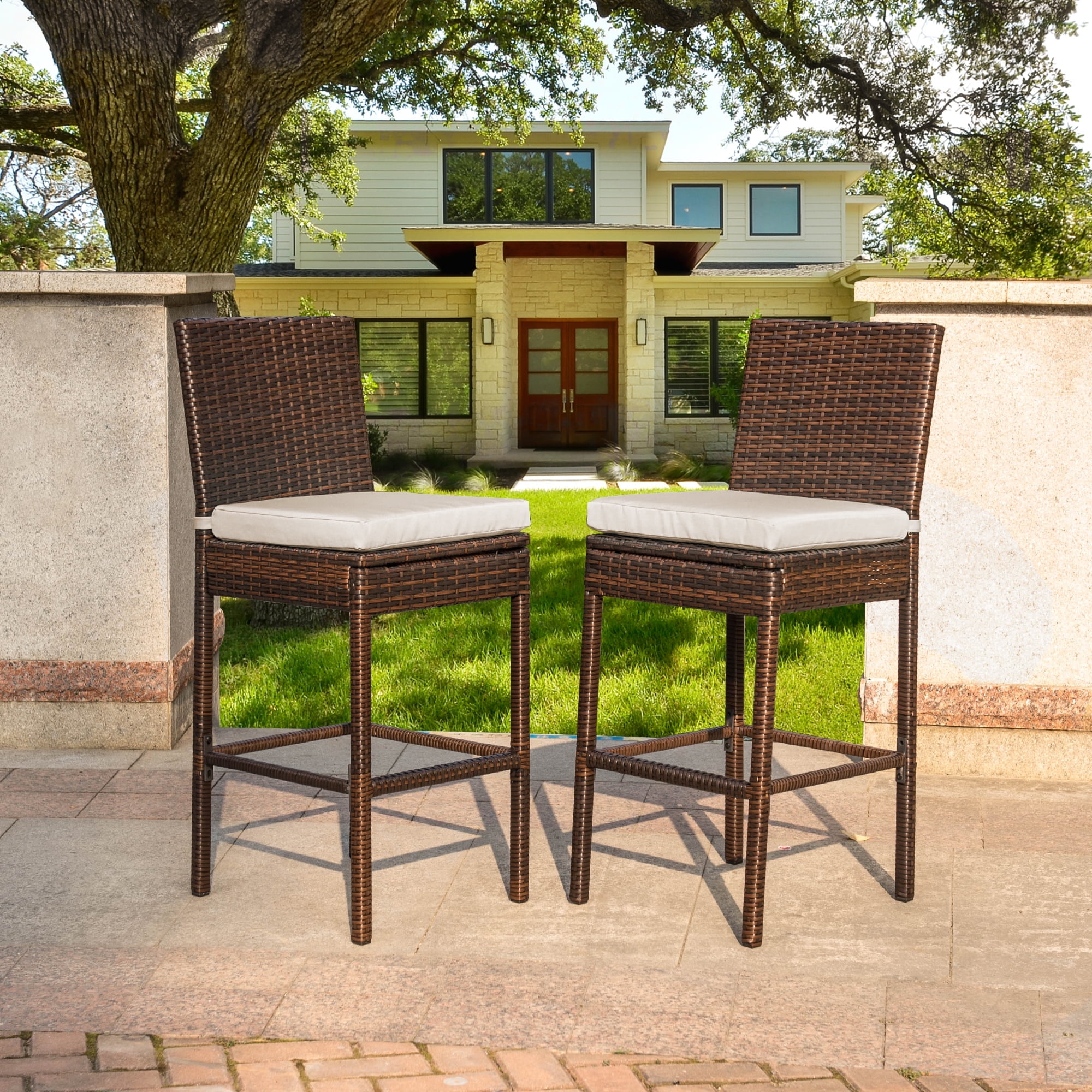 Harbourside Prime Garden Outdoor Wicker Bar Stools - Set of 2, White ...