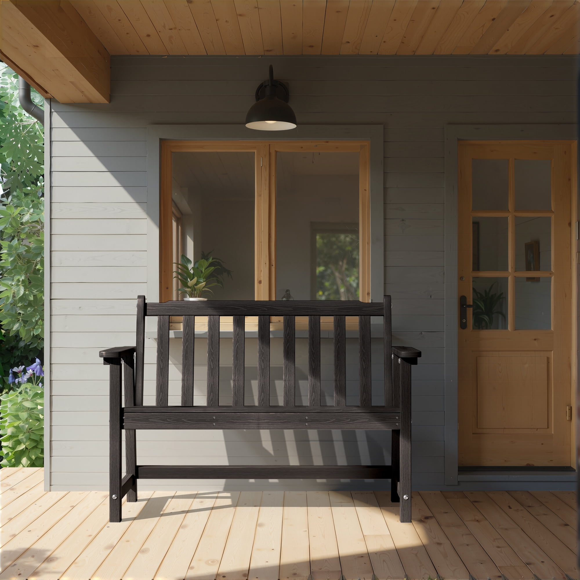 Harbweb 48” Garden Bench, 2-Person HDPE Wood Texture Patio Bench, All ...