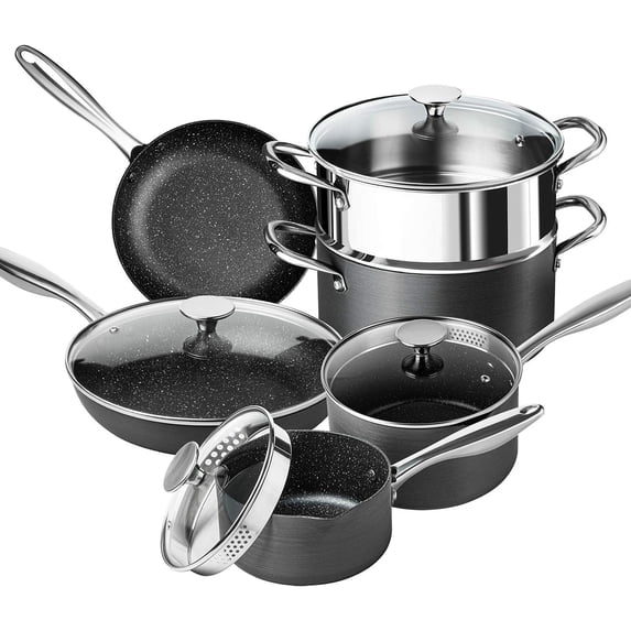 Hard Anodized Cookware Set - 10 count Non Pots and Pans Set with ...