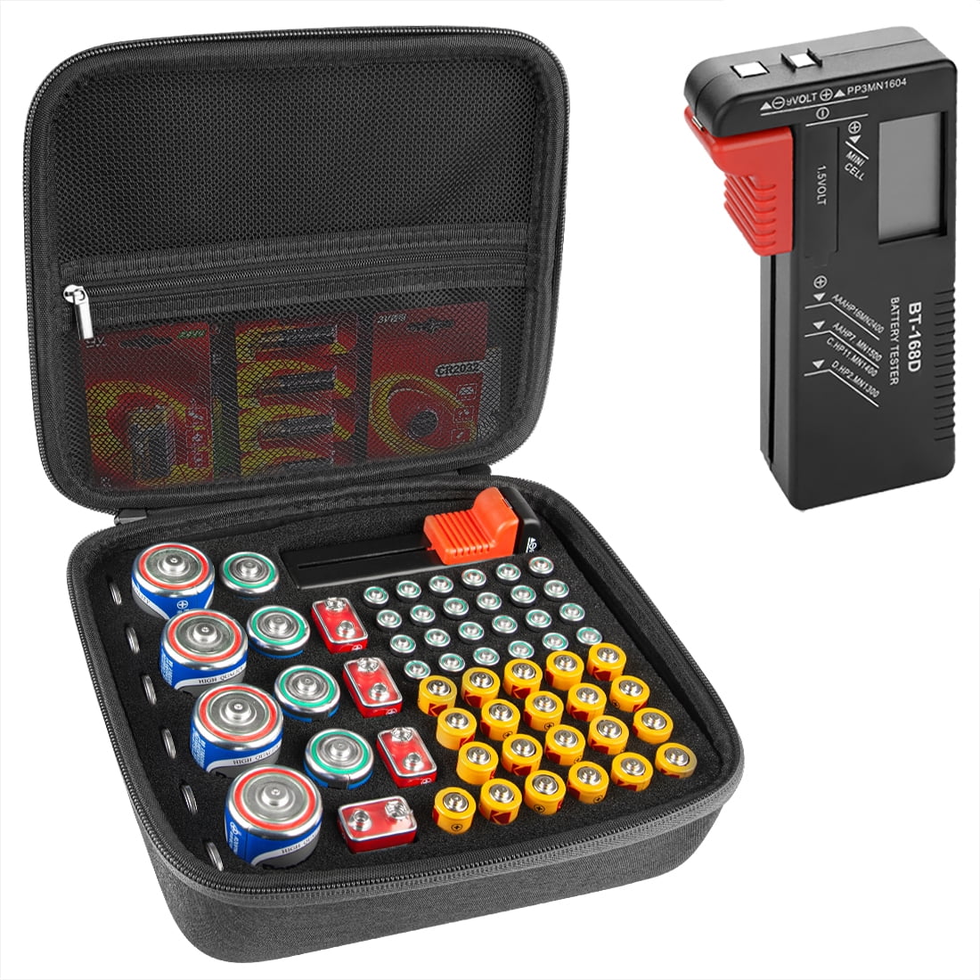 Hard Battery Storage Container, Organizer Box with Tester BT-168, Safe ...
