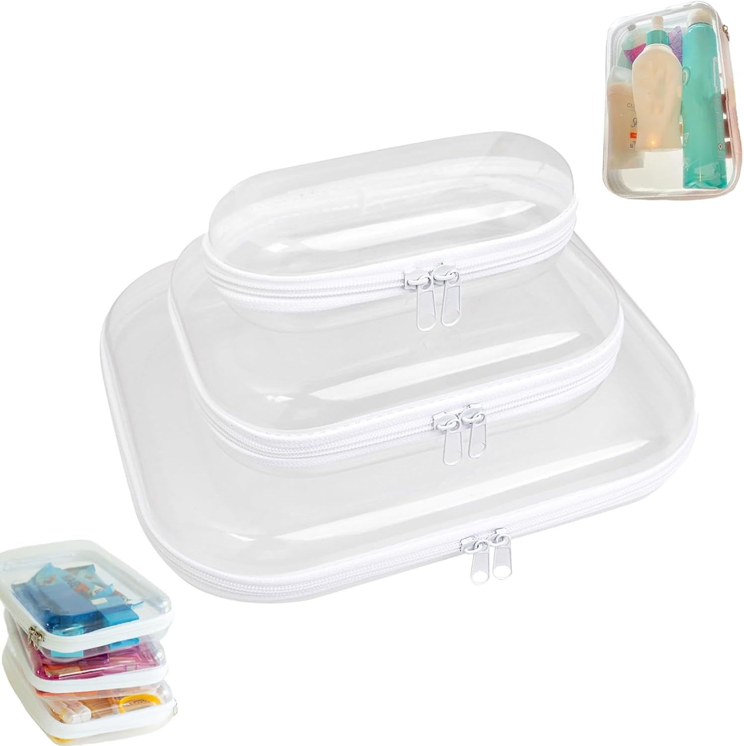 Hard Clear Zipper Case,3PCS Transparent Hard Shell Zipper Pouch ...