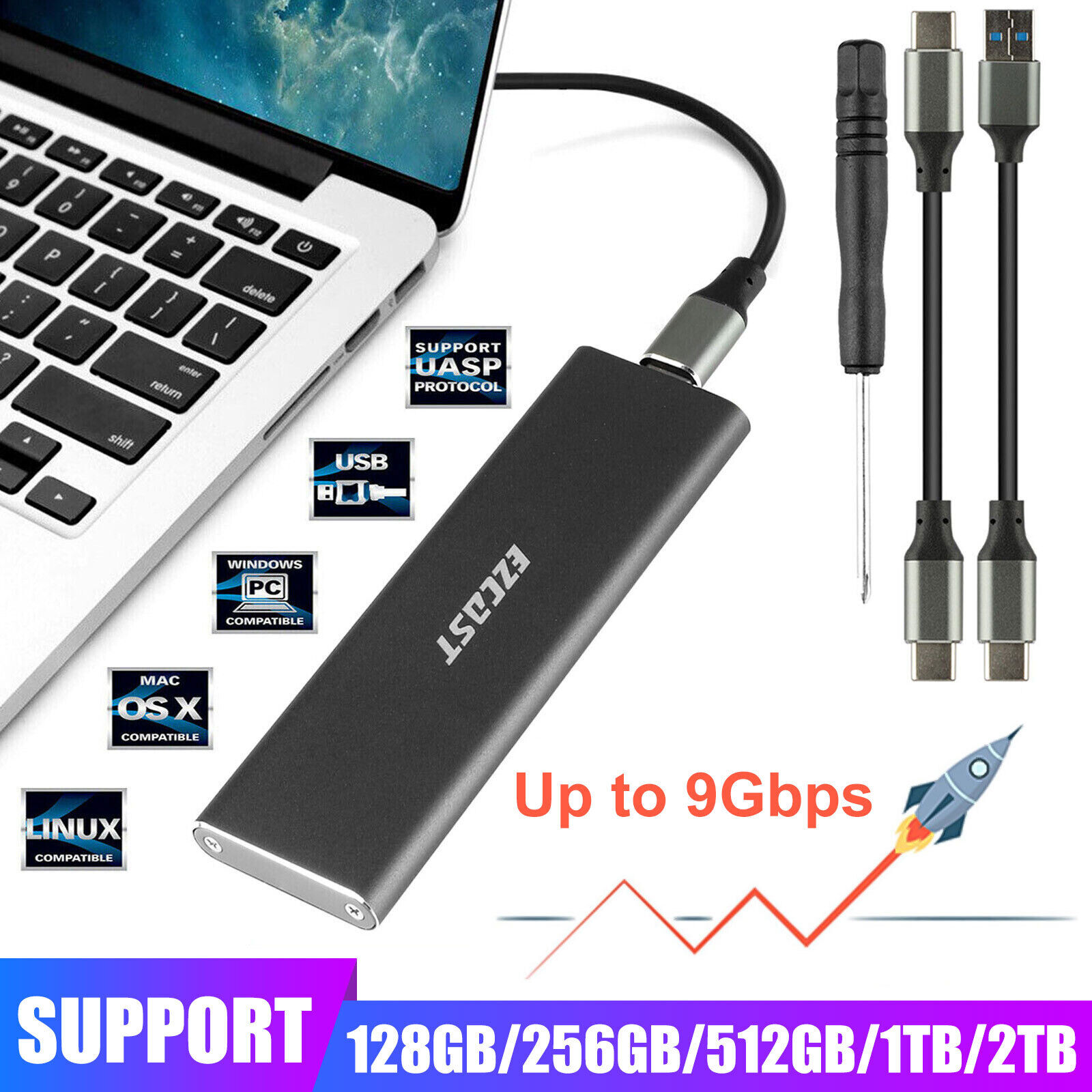 Hard Disk Box Shell M.2 NVMe PCI-E SSD Enclosure to USB3.1 Type-C ...