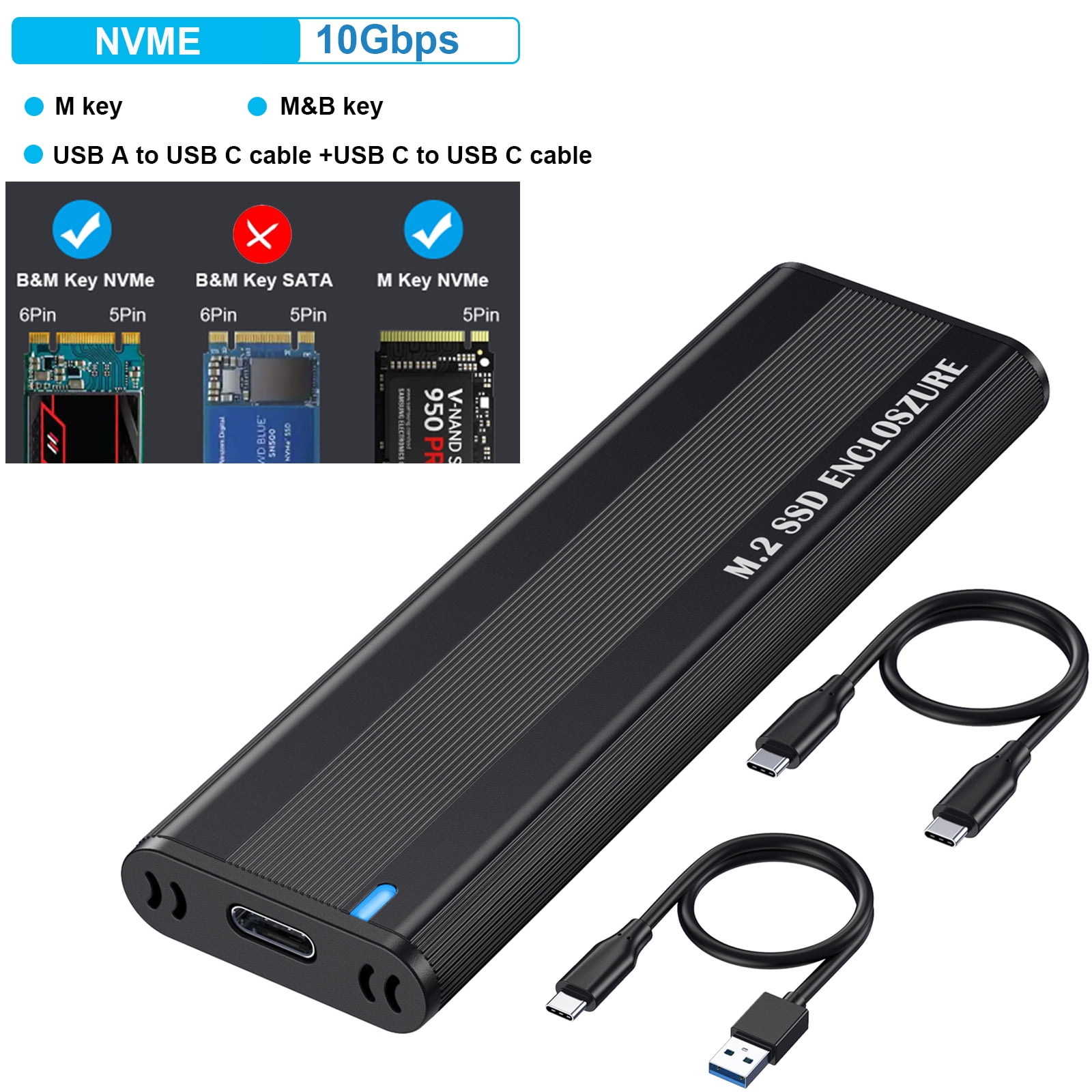 Hard Drive Case 10Gbps Tool Free for 2230/2242/2260/2280 SSD (NVME With ...