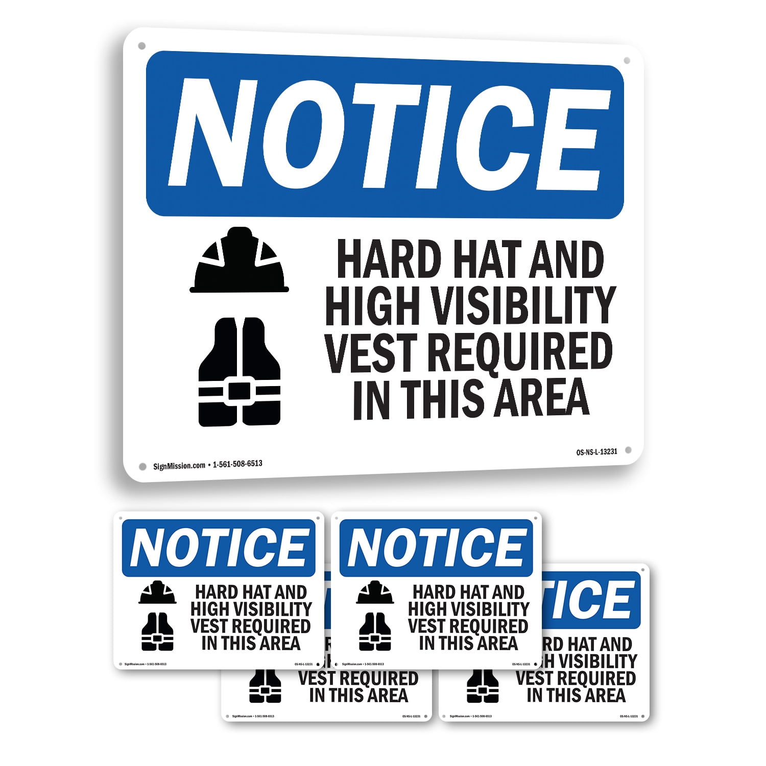 Hard Hat And High Vis Vest In This Area OSHA Notice Aluminum Sign 18 ...
