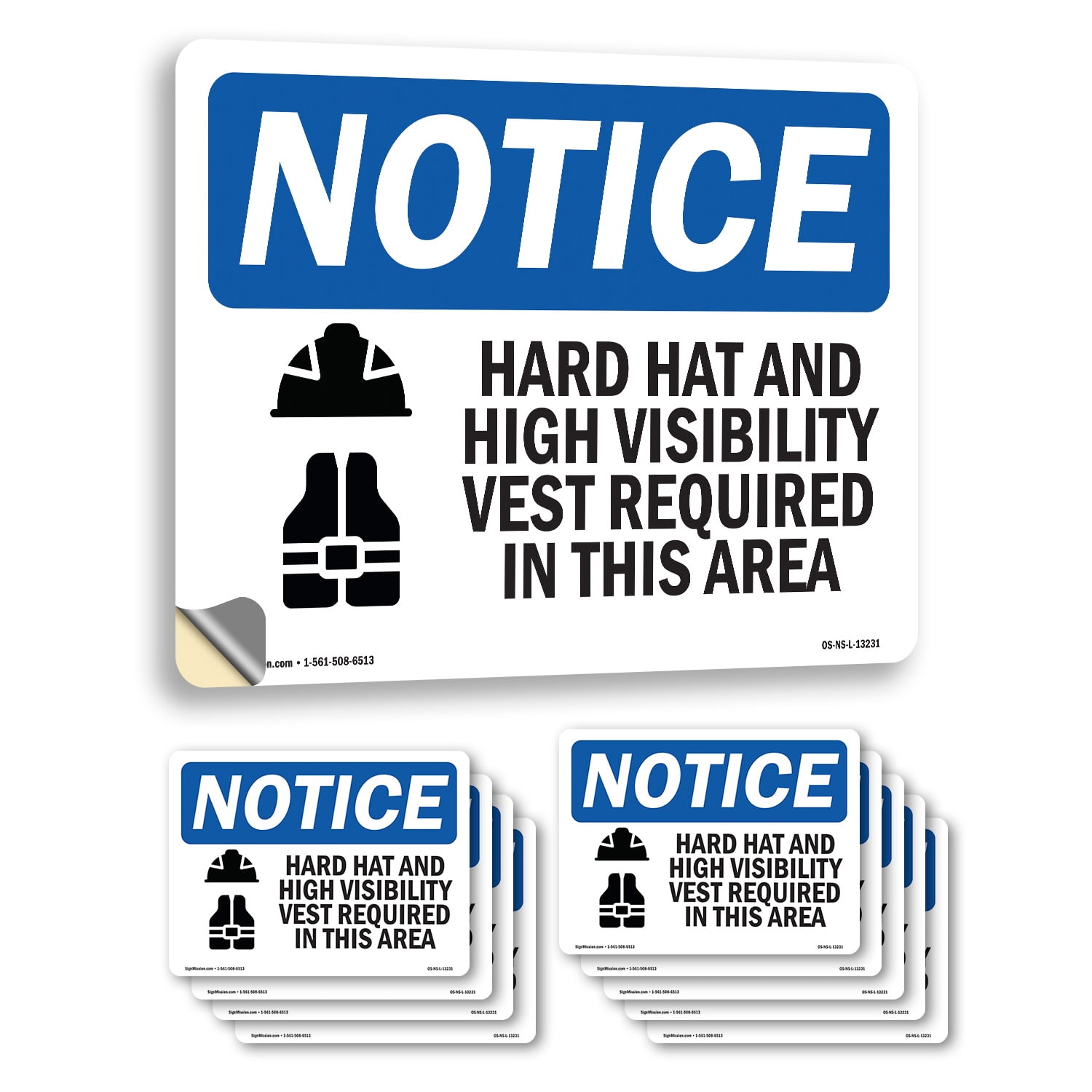 Hard Hat And High Vis Vest In This Area OSHA Notice Vinyl Decal Label ...