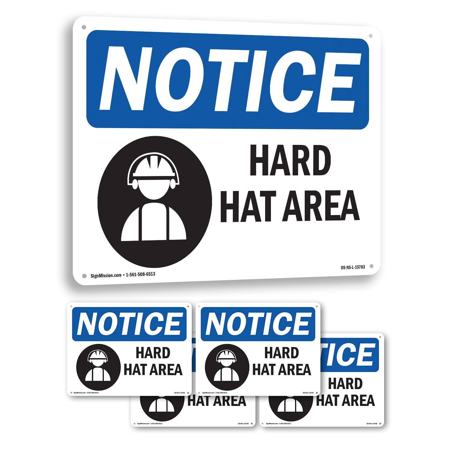 Hard Hat Area OSHA Notice Aluminum Sign 24 Inch x 18 Inch - 5 Pack ...