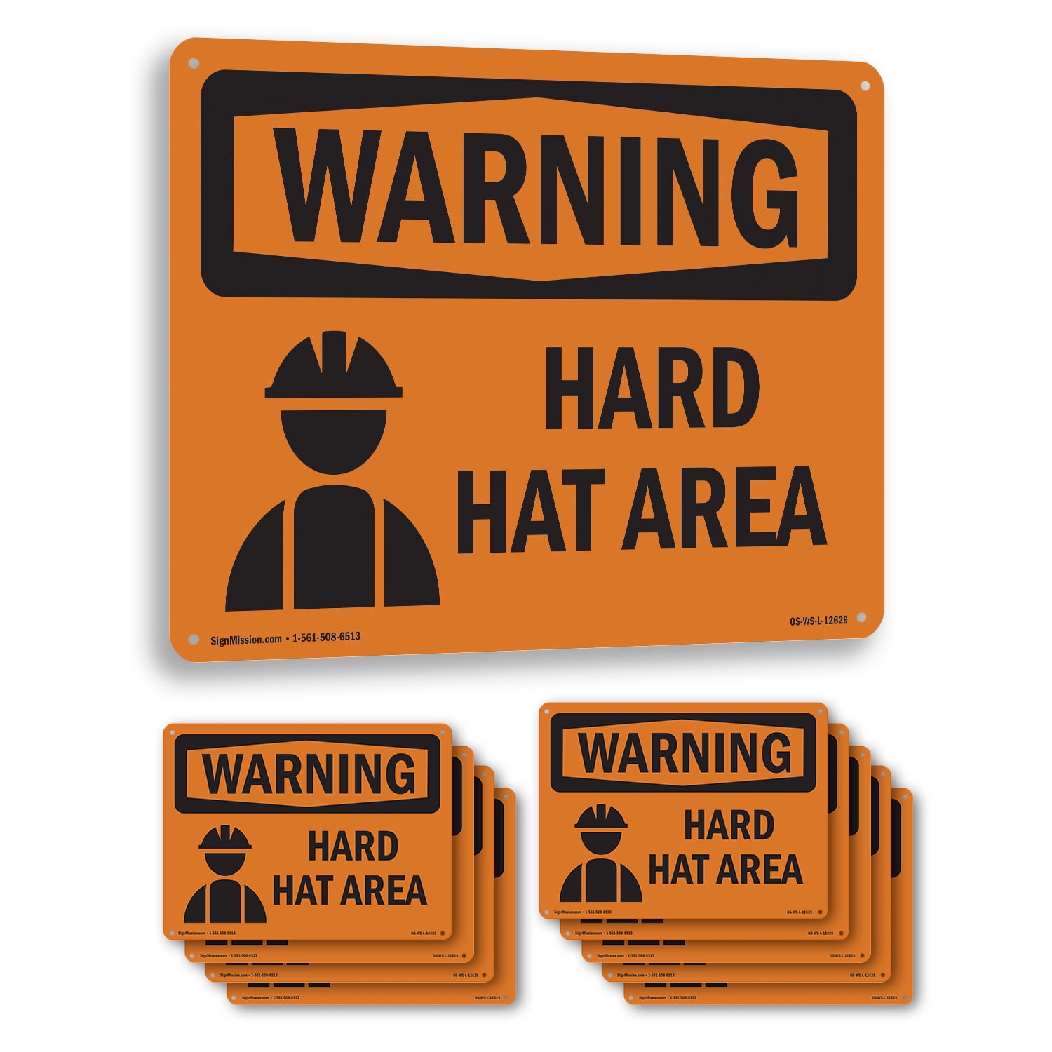 Hard Hat Area OSHA WARNING Rigid Plastic Sign 10 Inch x 7 Inch - 10 ...