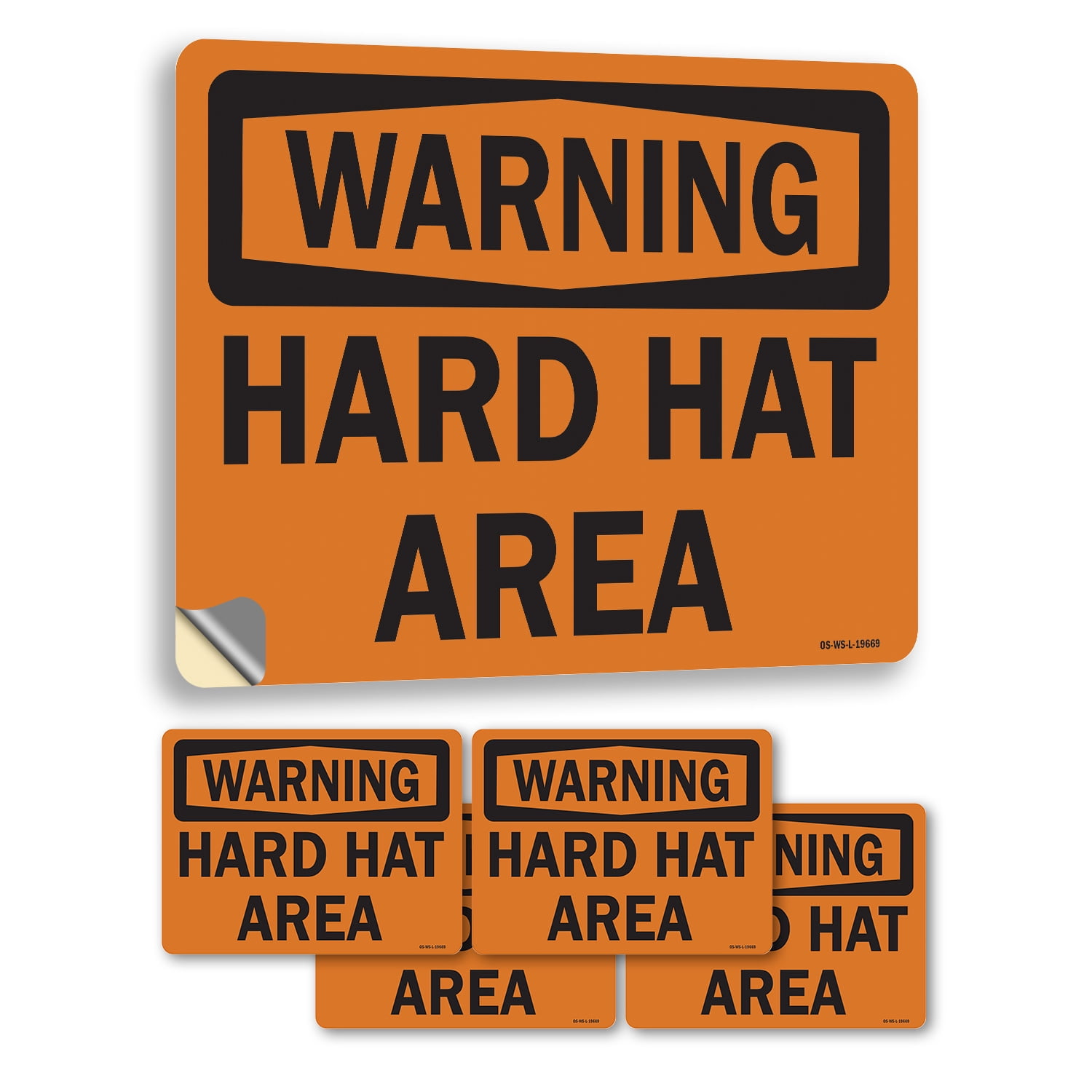 Hard Hat Area OSHA Warning Vinyl Decal Label 10 Inch x 7 Inch - 5 Pack ...
