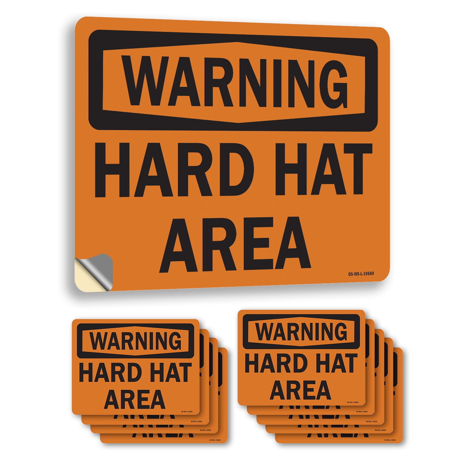 Hard Hat Area OSHA Warning Vinyl Decal Label 7 Inch x 5 Inch - 10 Pack ...