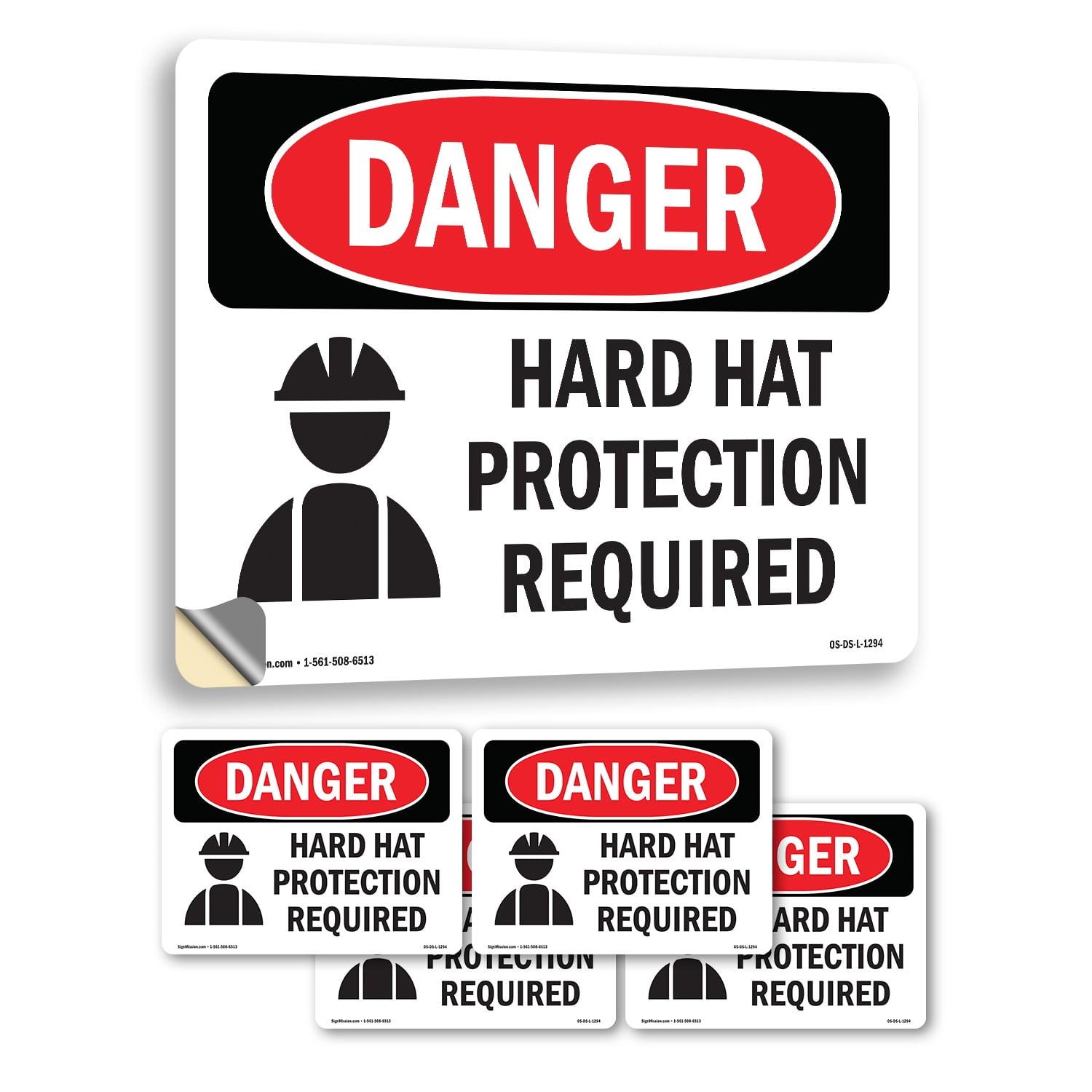 Hard Hat Protection Required OSHA Danger Vinyl Decal Label 24 Inch x 18 ...