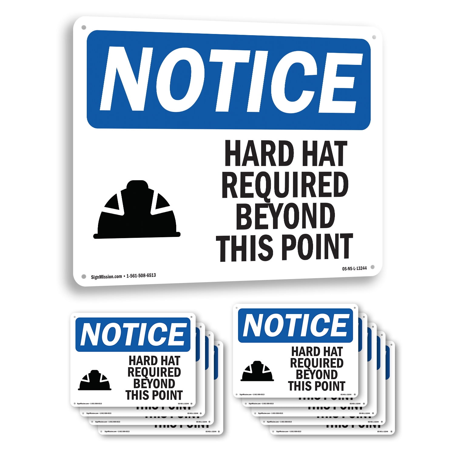 Hard Hat Required Beyond This Point OSHA Notice Rigid Plastic Sign 24 ...