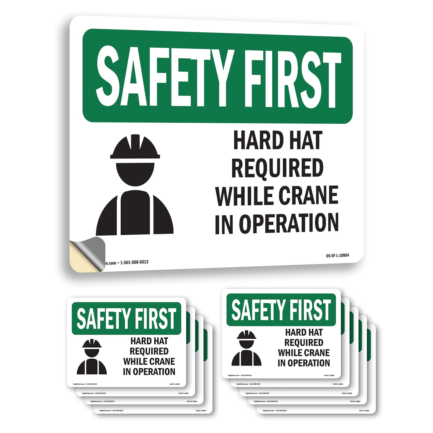 Hard Hat Required Crane Operation OSHA SAFETY FIRST Vinyl Decal Label ...