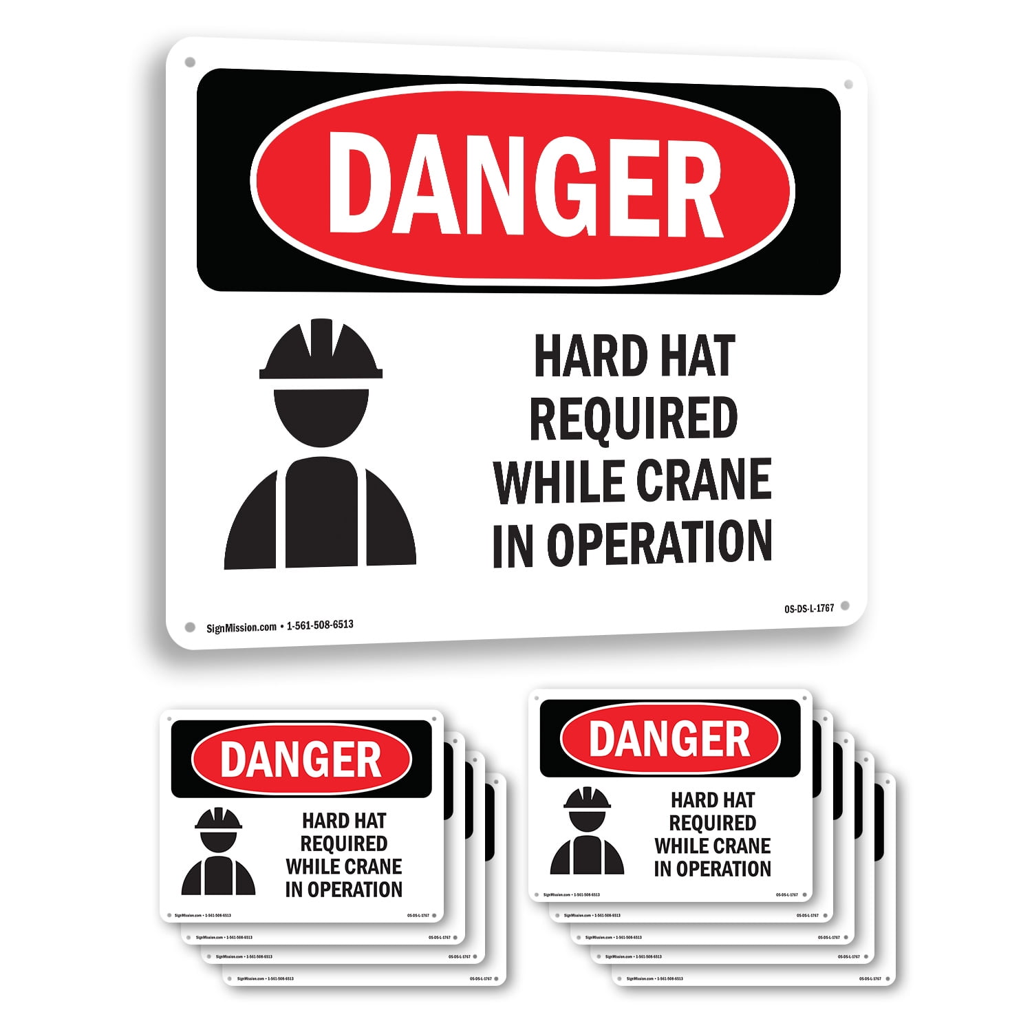 Hard Hat Required While Crane In Operation OSHA Danger Rigid Plastic ...