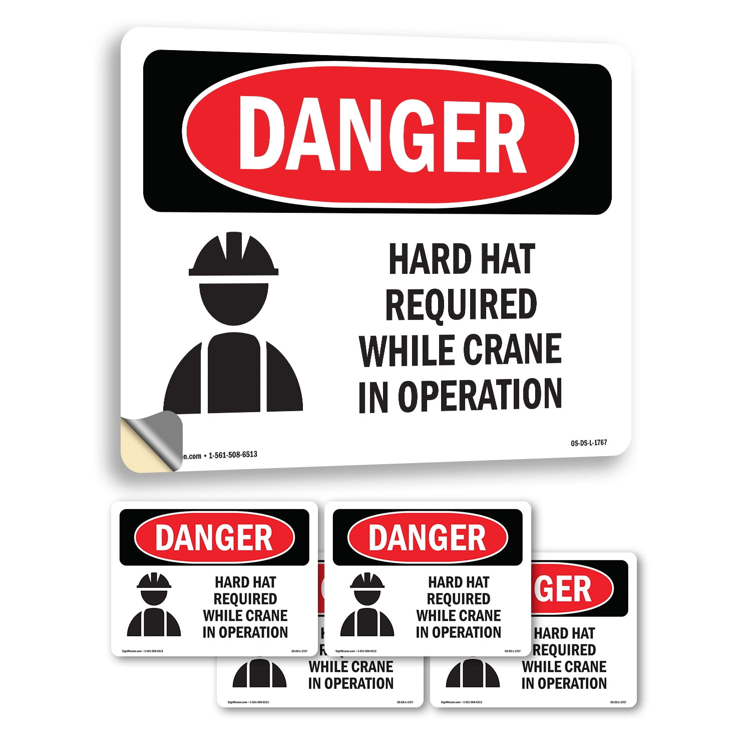Hard Hat Required While Crane In Operation OSHA Danger Vinyl Decal ...
