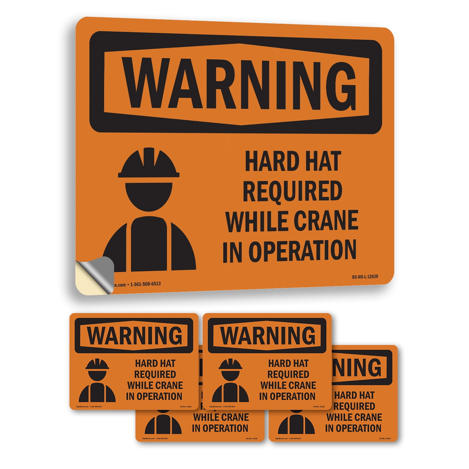 Hard Hat Required While Crane In Operation OSHA WARNING Vinyl Decal ...