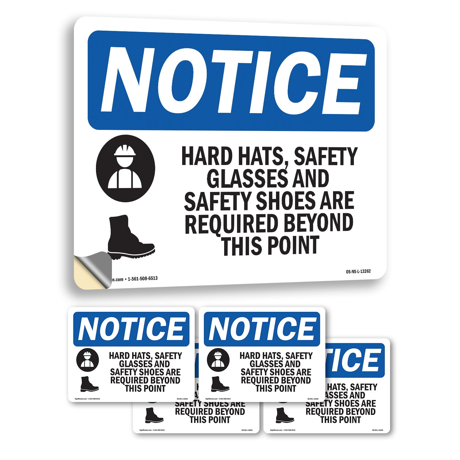 Hard Hat Safety Glasses And With Symbol OSHA Notice Vinyl Decal Label ...