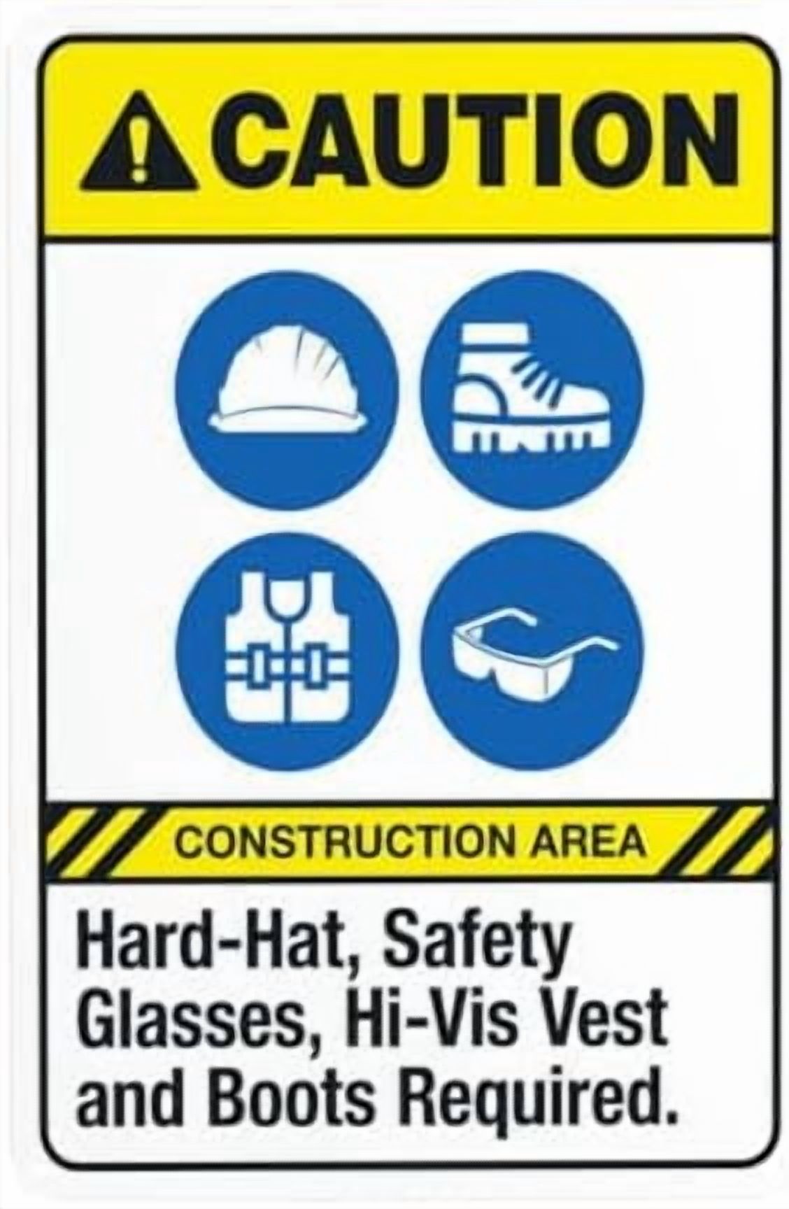 Hard-Hat Glasses Hi-Vis Vest And Boots Required Warning Sign ...