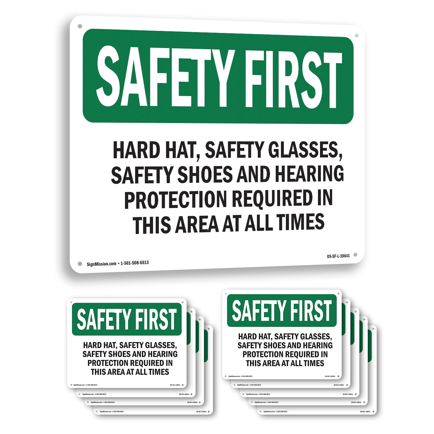 Hard Hat Safety Glasses Safety Shoes And OSHA SAFETY FIRST Aluminum ...