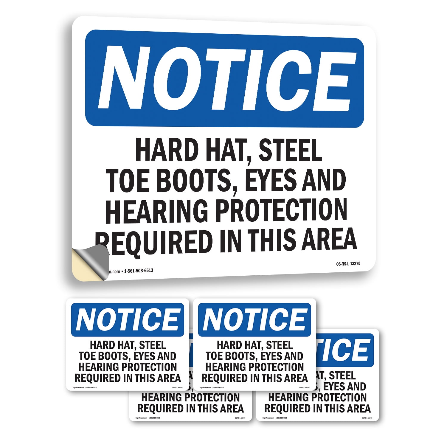 Hard Hat Steel Toe Boots Eye And Hearing OSHA Notice Vinyl Decal Label ...