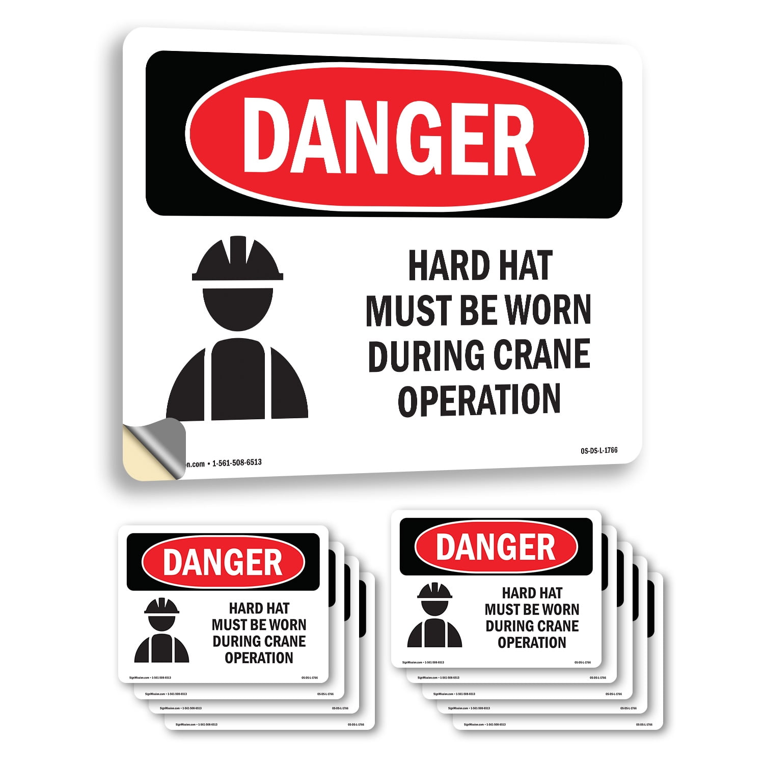 Hard Hat Worn During Crane Operation OSHA Danger Vinyl Decal Label 10 ...