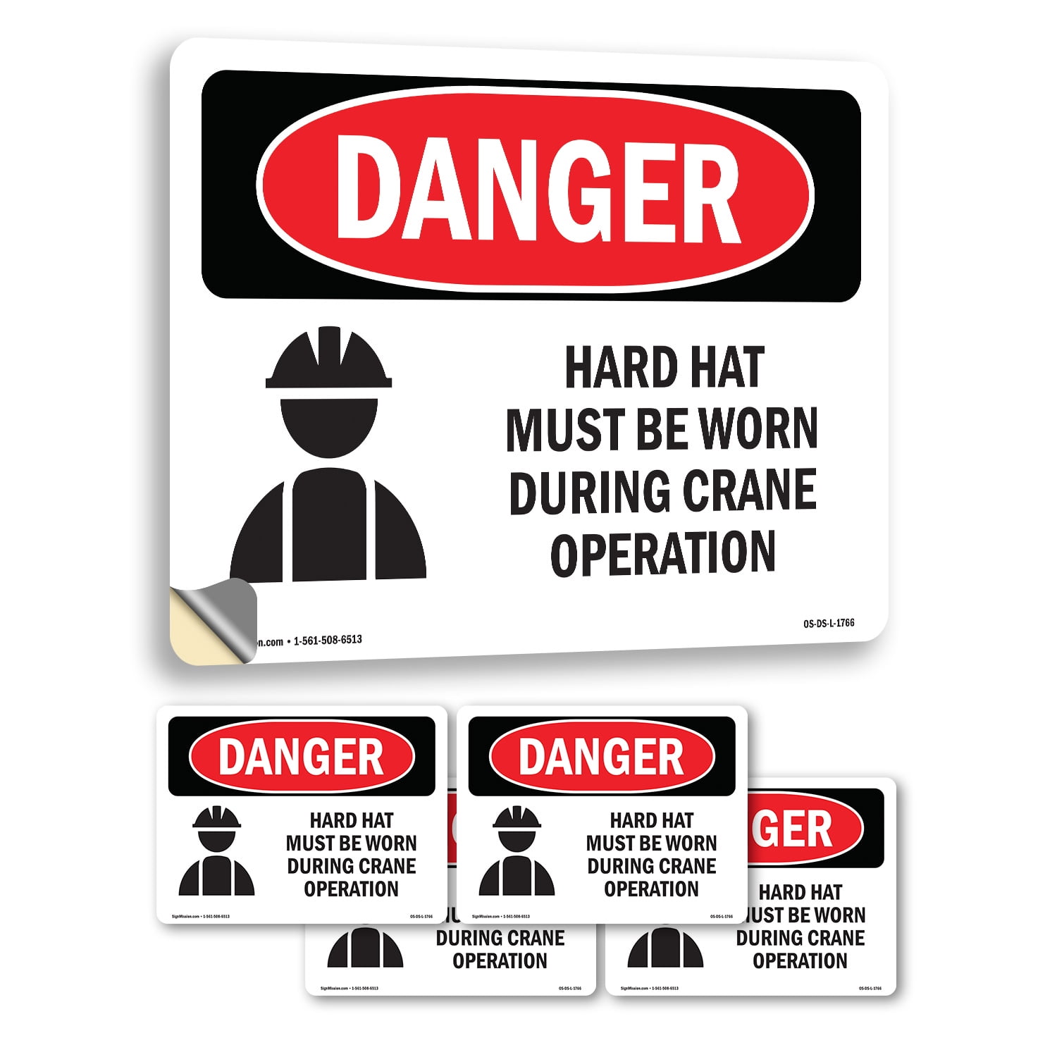 Hard Hat Worn During Crane Operation OSHA Danger Vinyl Decal Label 18 ...