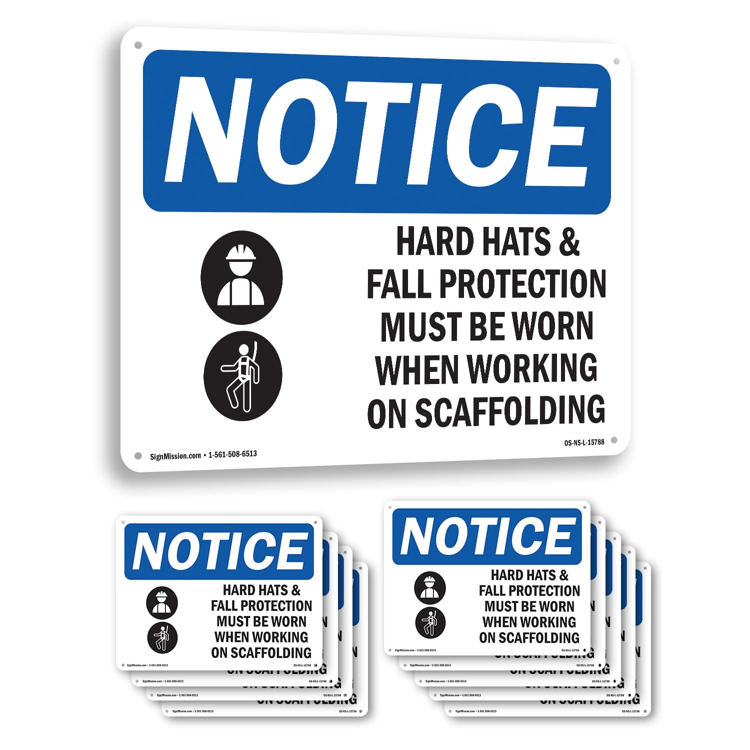 Hard Hats Fall Protection Worn Scaffolding OSHA Notice Rigid Plastic ...
