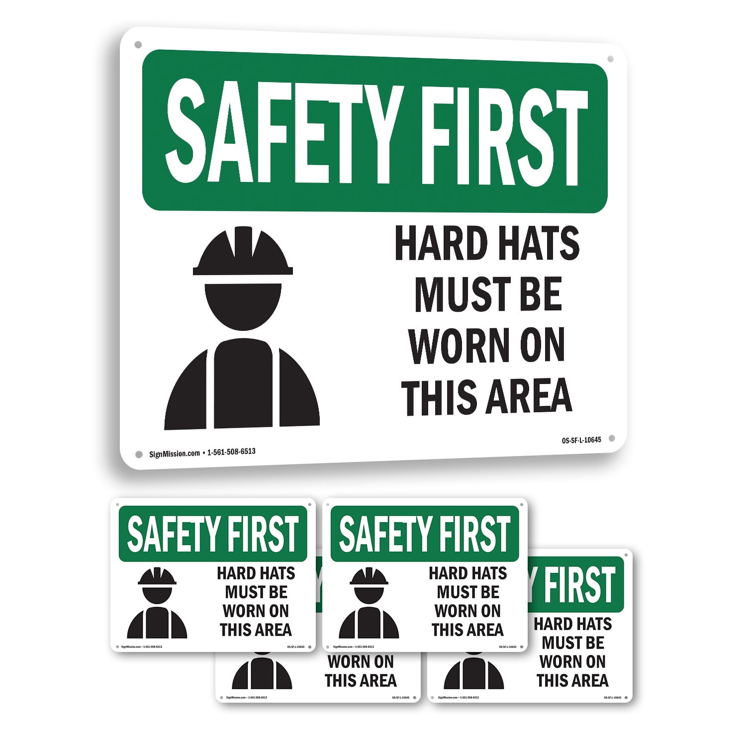 Hard Hats Must Be Worn In This Area With Symbol OSHA SAFETY FIRST Rigid ...