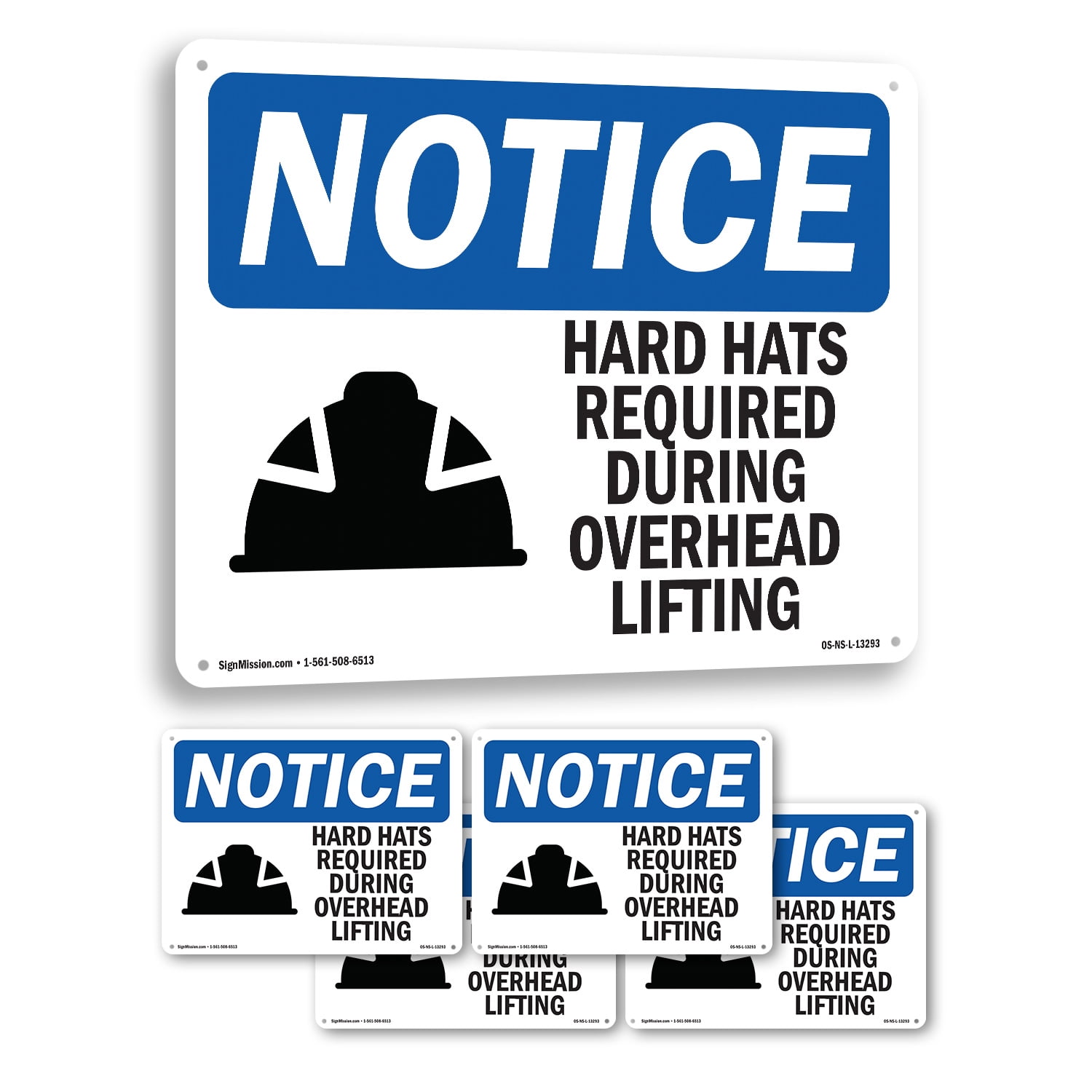 Hard Hats Required During Overhead OSHA Notice Rigid Plastic Sign 24 ...