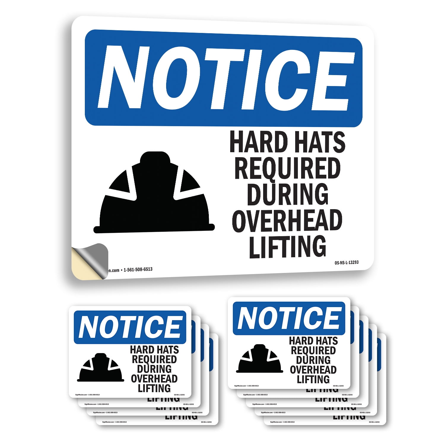 Hard Hats Required During Overhead With Symbol OSHA Notice Vinyl Decal ...