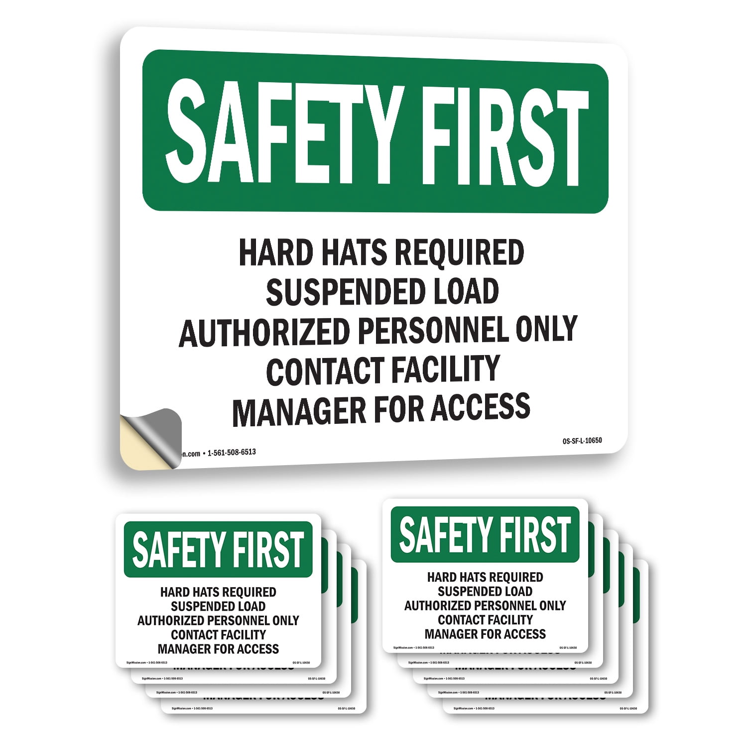 Hard Hats Required Suspended Load Authorized OSHA SAFETY FIRST Vinyl ...