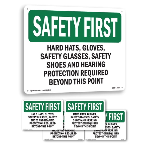 Hard Hats Safety Glasses Steel Toe Boots OSHA SAFETY FIRST Aluminum ...