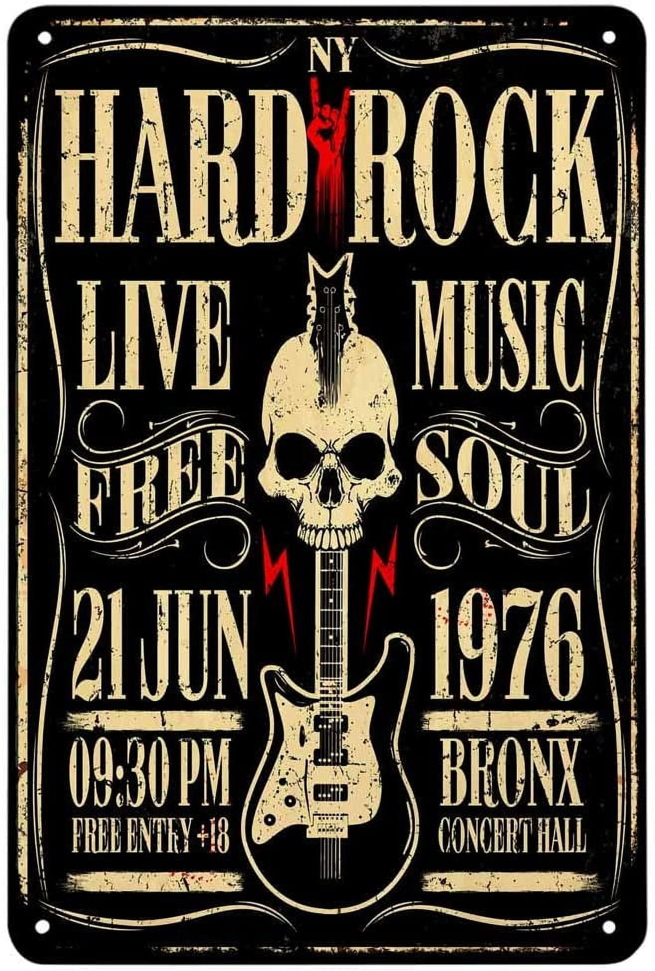 Hard Rock Poster Tin Sign,Rock Roll Music with Skull Guitar Vintage ...