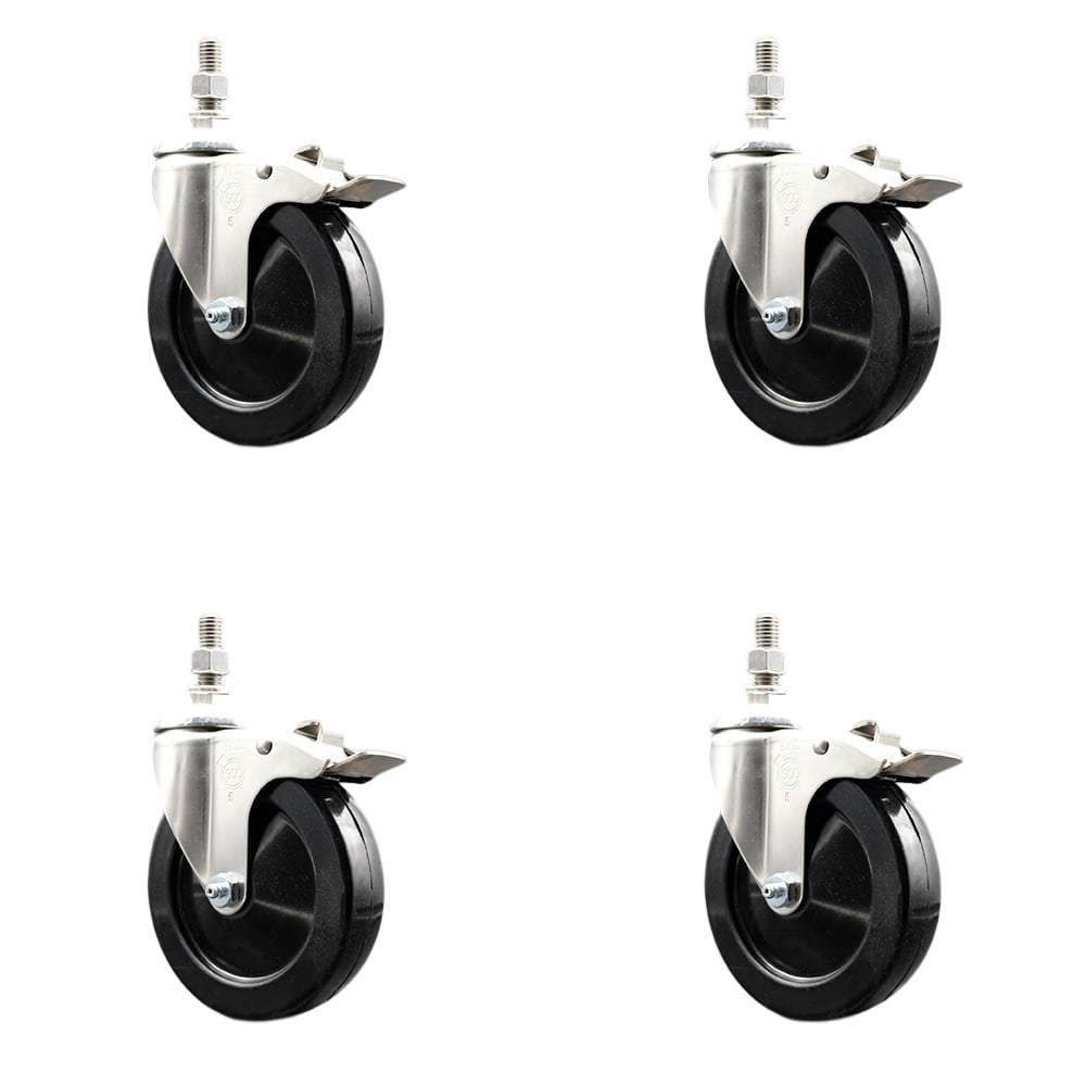 Hard Rubber Swivel Stem Caster Set of 4 with 5 Inch Caster Wheels - 1/2 ...