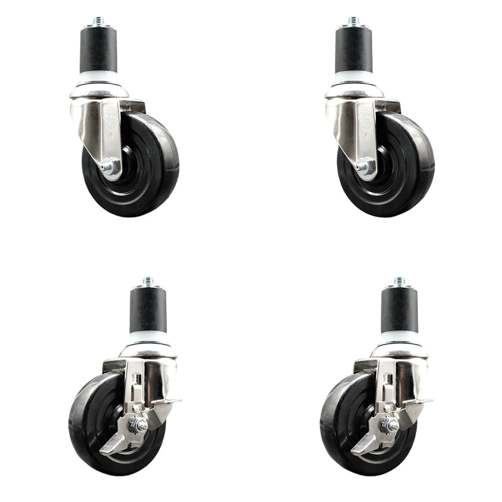 Hard Rubber Swivel Stem Caster Set of 4 with 4 Inch Caster Wheels - 1-3 ...