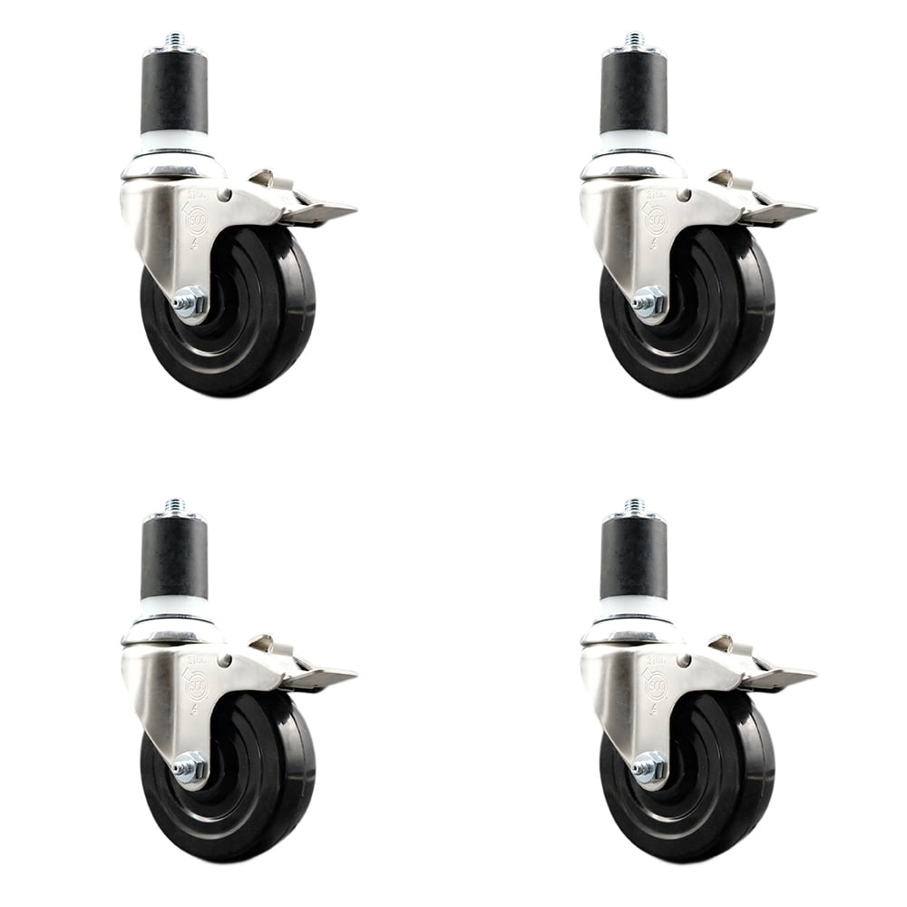 Hard Rubber Swivel Stem Caster Set of 4 with 4 Inch Caster Wheels - 1-3 ...