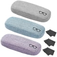 Hard Shell Eyeglasses Case Linen Fabric with Cleaning Cloth Unisex 3 ...