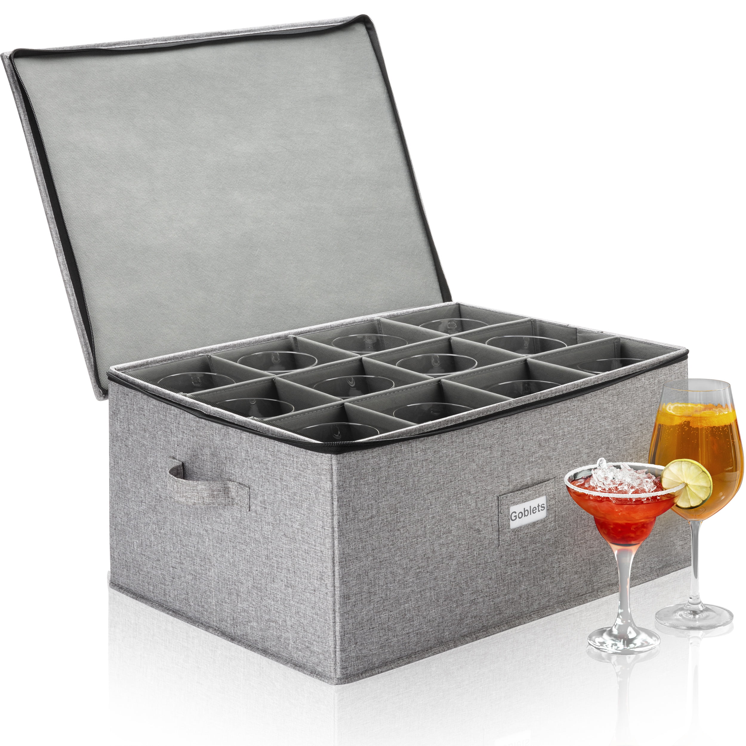 Hard Shell Goblets Storage Box with Dividers - 21"W x 15.5"D x 10"H ...
