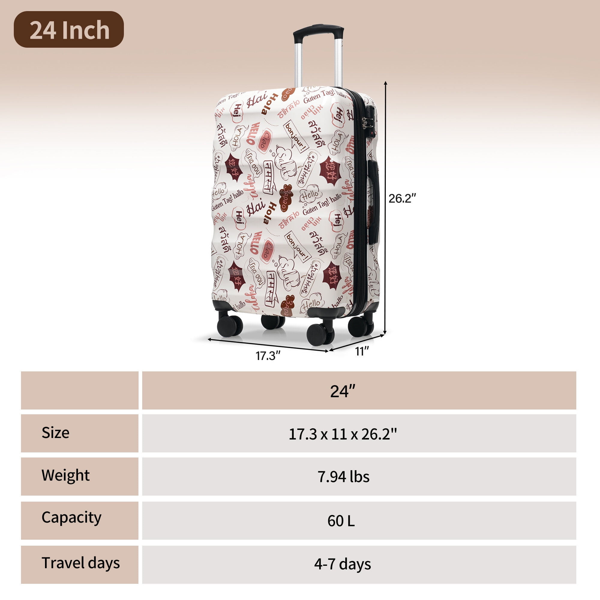 Hard Shell Luggage 24 Inch Expandable Checked Luggage, Lightweight ...