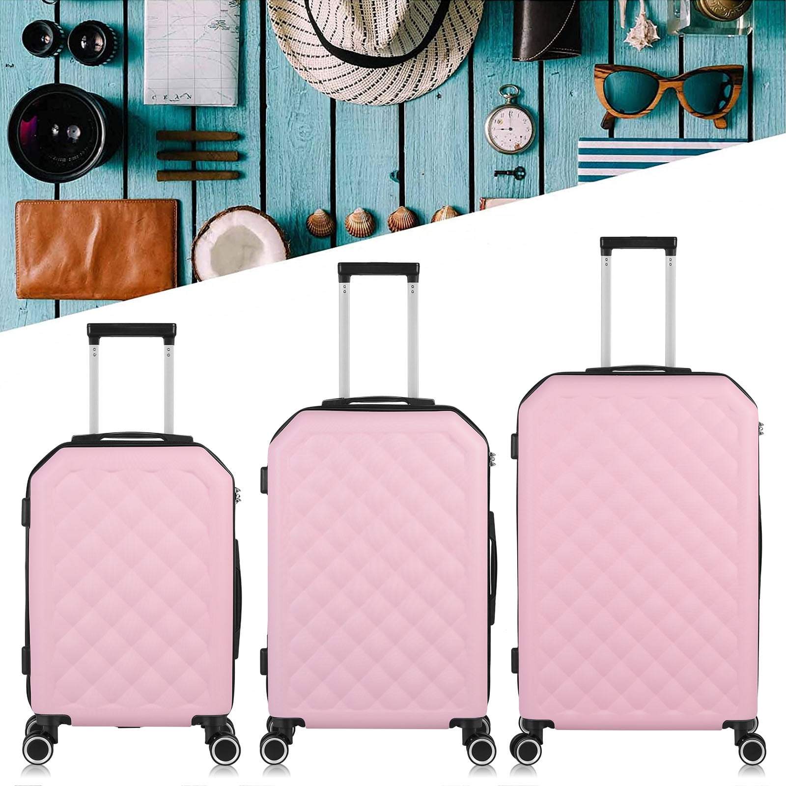 Hard Shell Luggage Set of 3 Lightweight Luggage, Durable, Matt Pink ...
