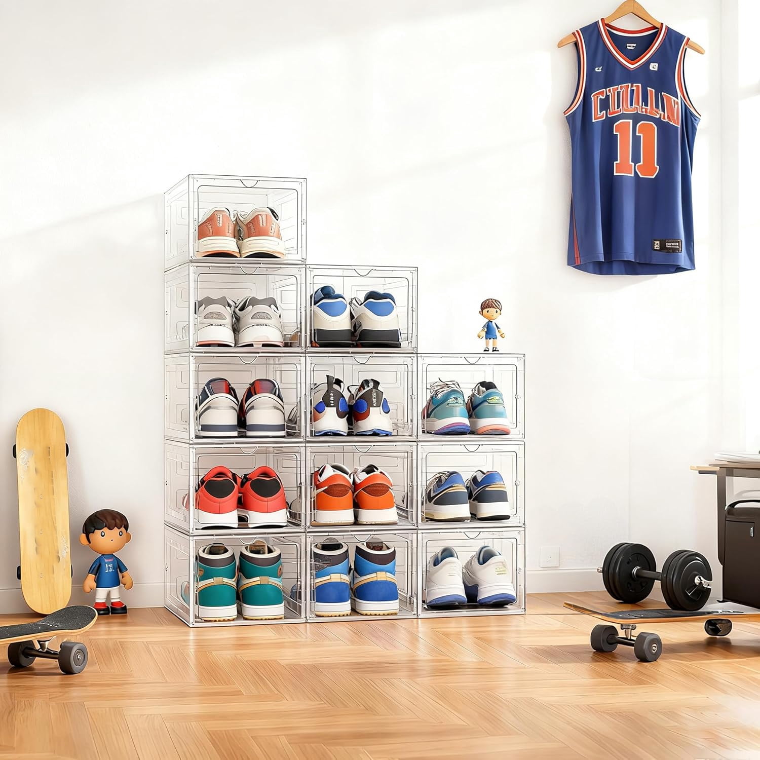 Hard Shoe Storage Box, Clear Plastic Stackable Shoe Organizer Box ...