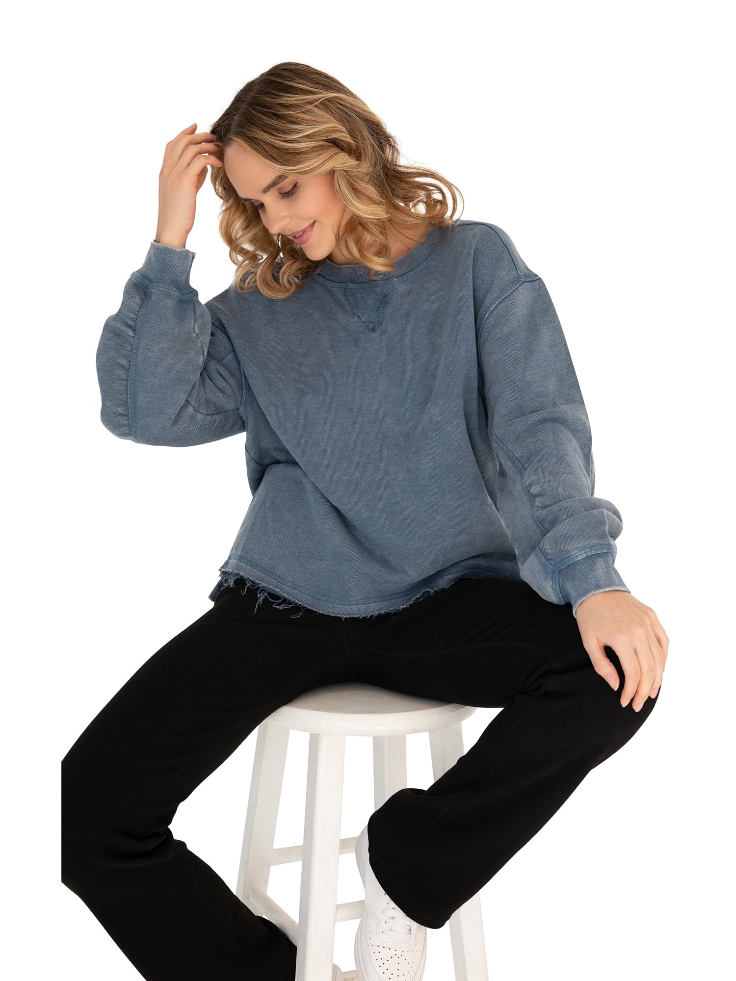 Hard Tail Women's Crew Neck Acid Wash French Terry Pullover - Walmart.com