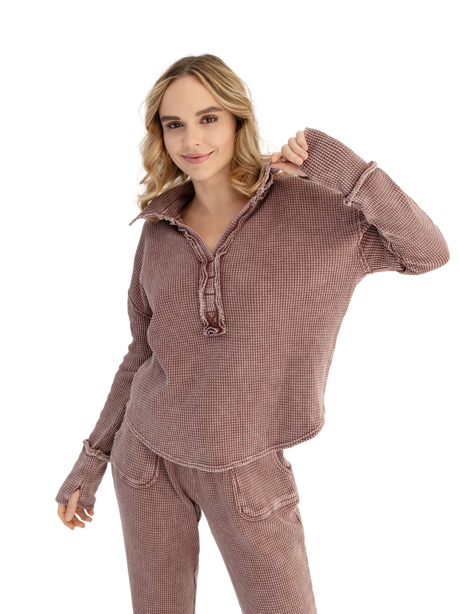 Hard Tail Women's V-Neck Washed Thermal Polo Pullover - Walmart.com