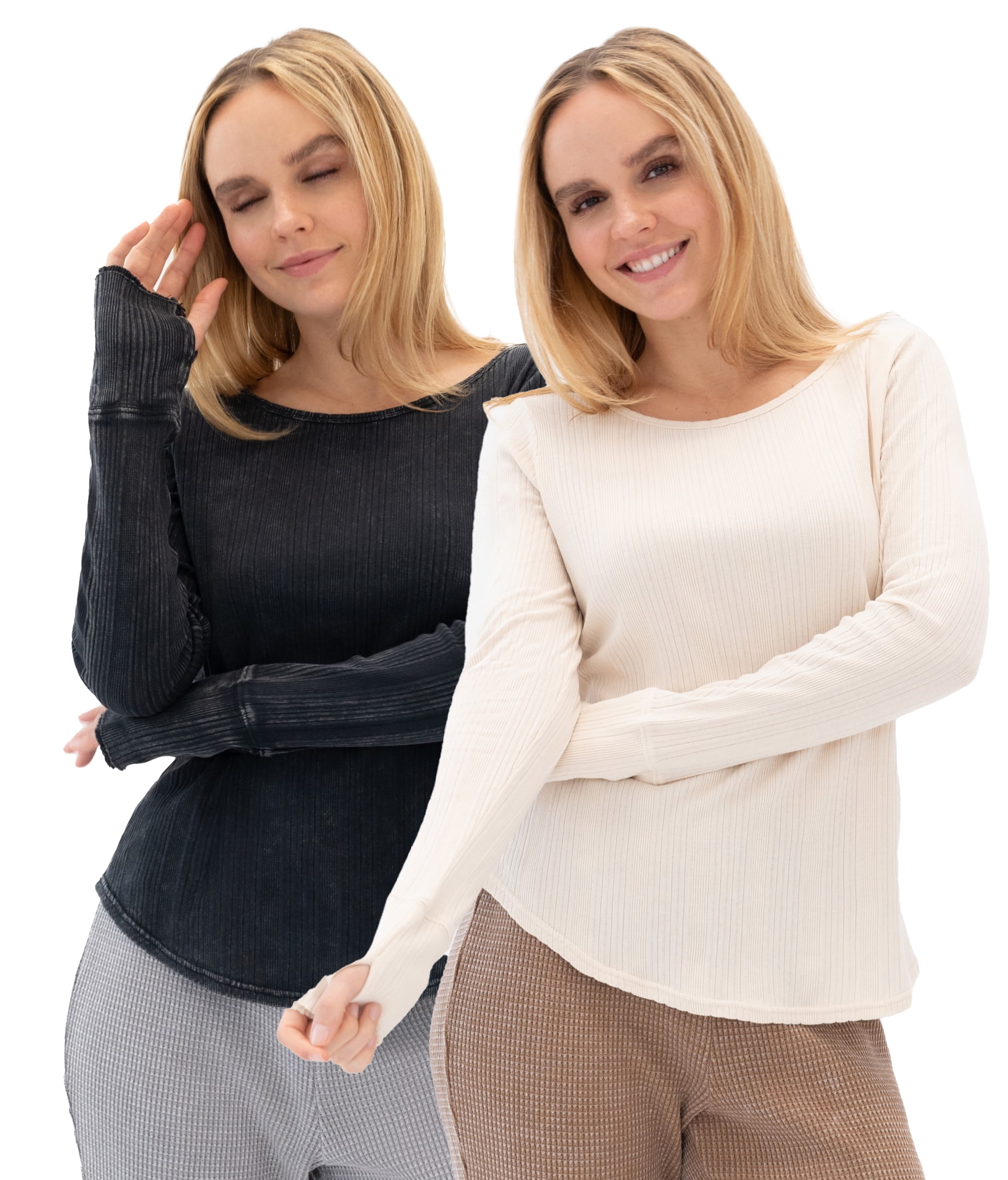 Hard Tail Women's Varigated Rib Long Sleeve Top, 2-Pieces, Sizes S-XXL ...