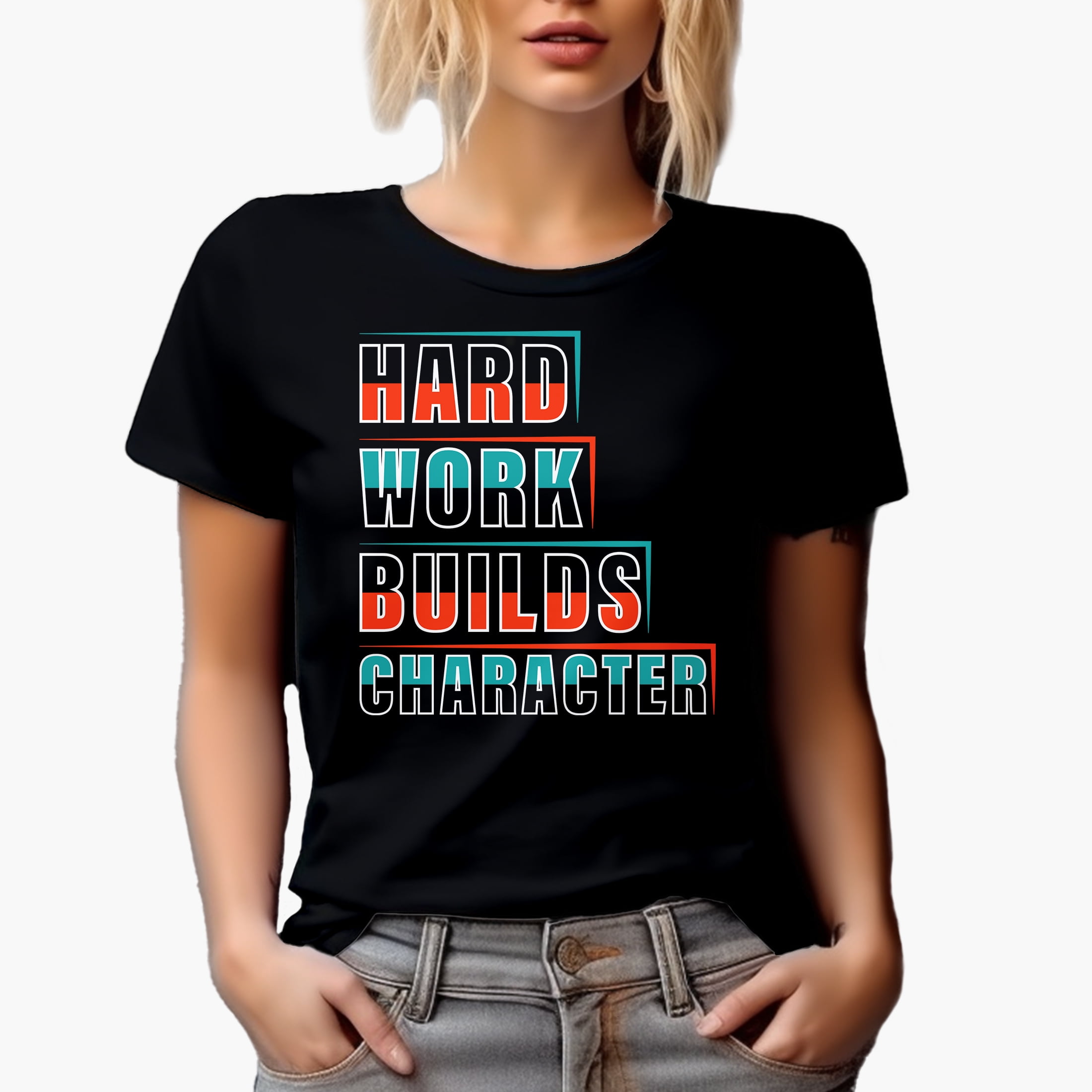 Hard Work Builds Character, Inspirational Quote, Black T-Shirt, XL ...