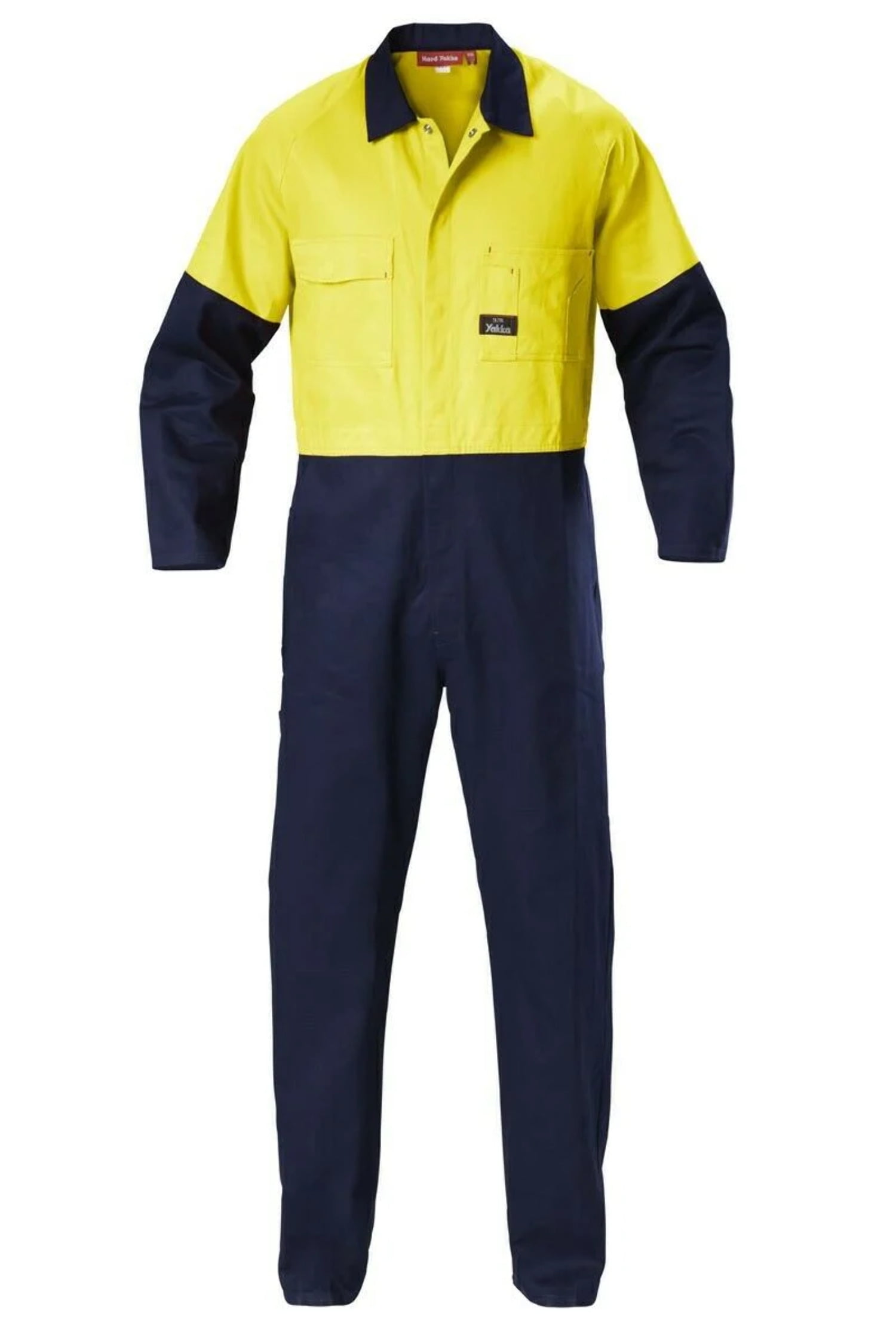 Hard Yakka Hi-Vis 2 Tone Work Phone Cotton Drill Coverall Overalls ...