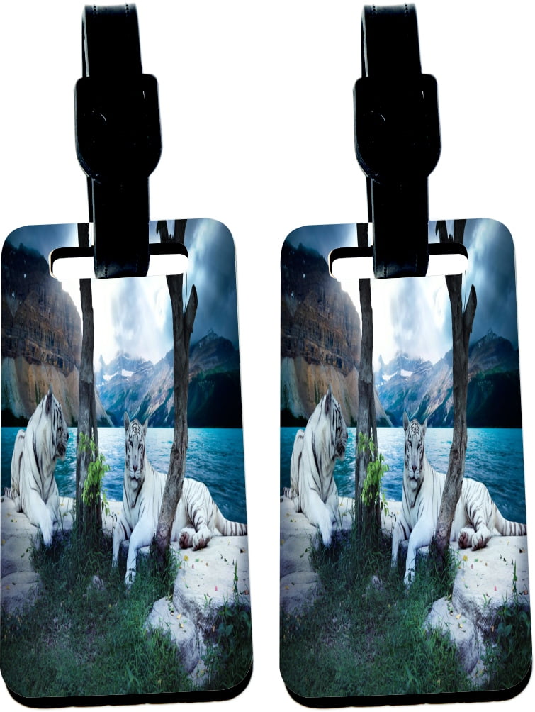 Hardboard Luggage Identifier Tags with Strap - Art Scene White Tigers ...