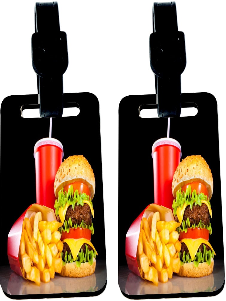 Hardboard Luggage Identifier Tags with Strap - Burgers and Fries (x2 ...