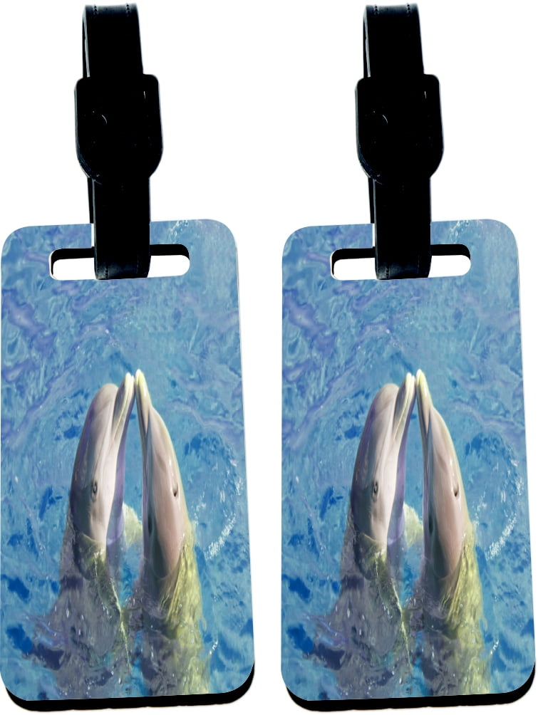 Hardboard Luggage Identifier Tags with Strap - Dolphins in Love Bright ...